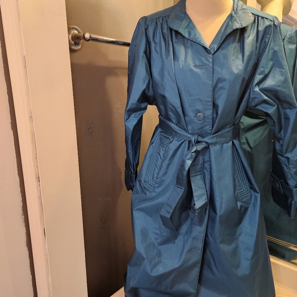 Jackets & Coats | Vintage Teal Blue Trench Coatrain Coat Sz 4p | Poshmark